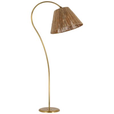 Amber Lewis Dume Large Arched Floor Lamp in Aged Iron with Natural Aba